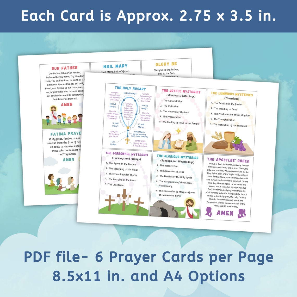 Rosary Mysteries Prayer Cards Kids Catholic Homeschool How to Pray the ...