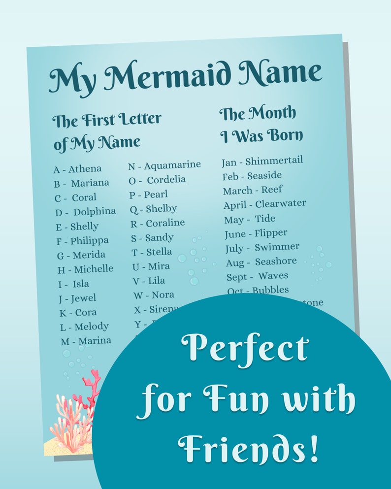 What's Your Mermaid Name? Mermaid Name Kids Game, Activity for Kids ...