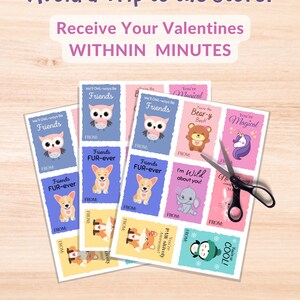 Cute Animals Printable Kids Valentines Day Cards, Preschool Valentines ...