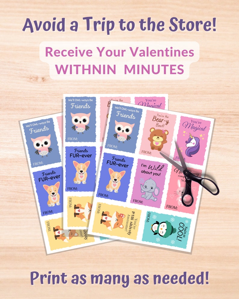 Cute Animals Printable Kids Valentines Day Cards, Preschool Valentines ...