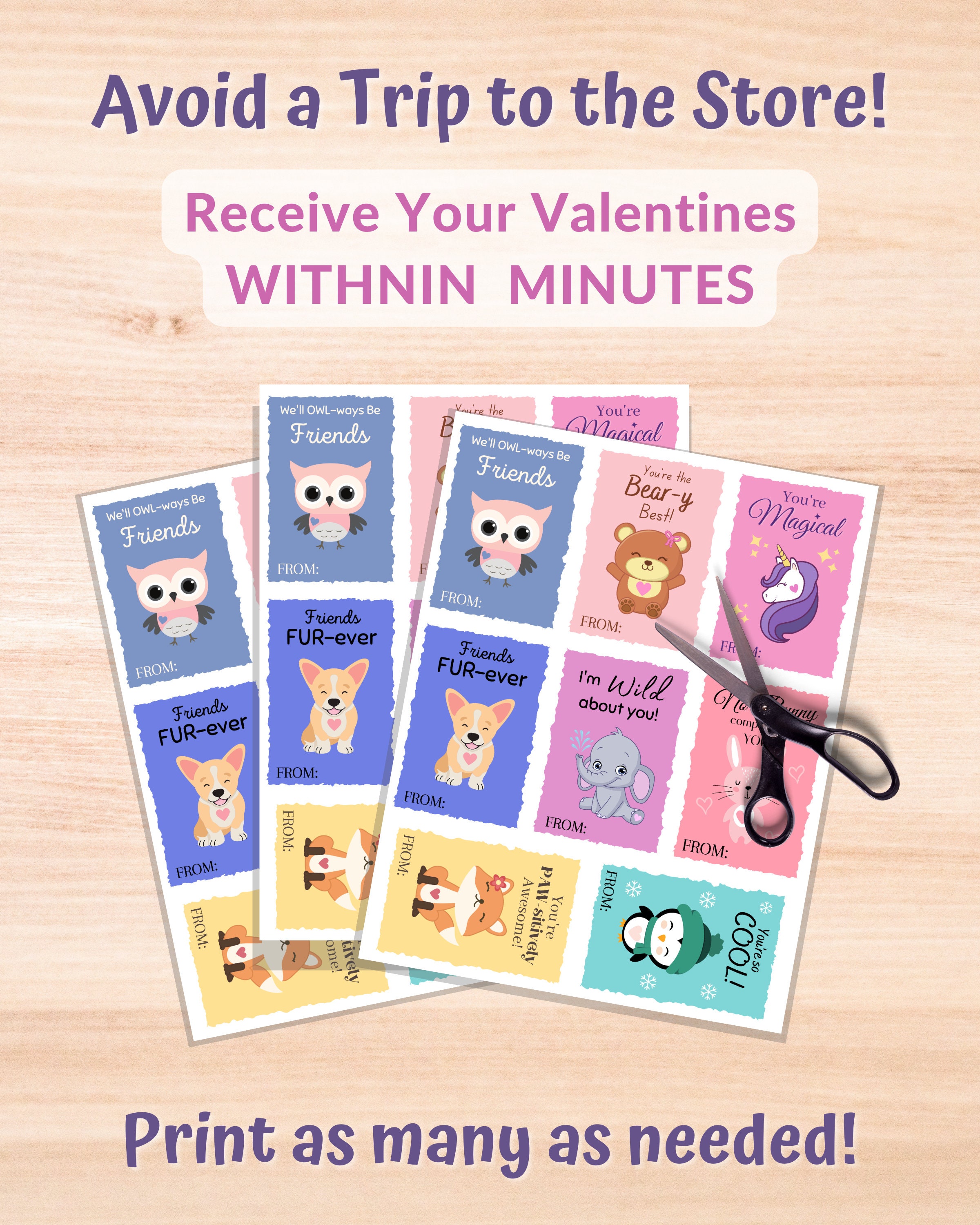 Cute Animals Printable Kids Valentines Day Cards, Preschool Valentines ...