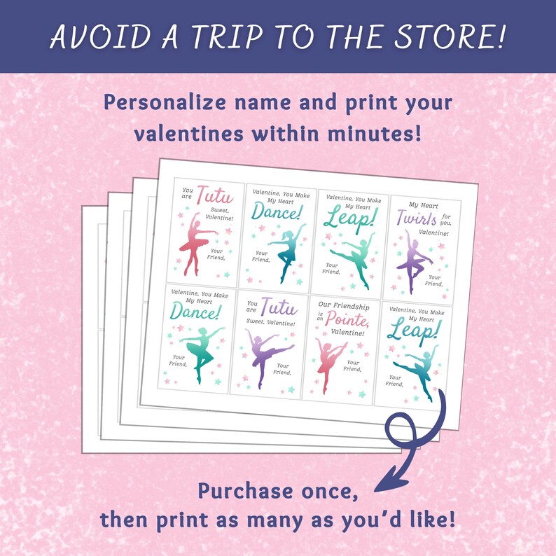 Editable Dance Valentine Exchange Cards, Girls Personalized Ballet ...