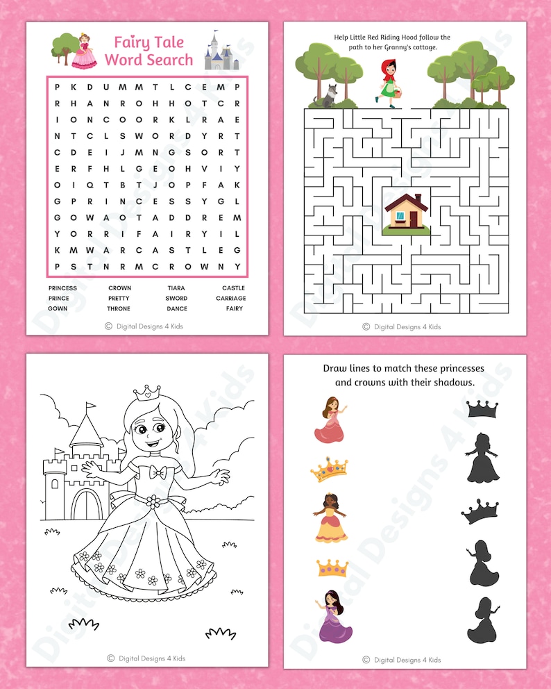 Princess Fairy Tale Activity Pack, Road Trip Activity Book for Kids - Etsy