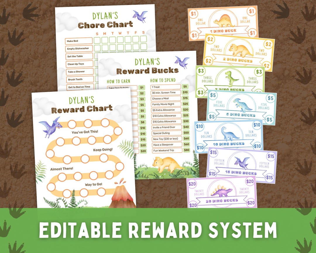 Dinosaur Reward System Kids Reward Bucks Responsibility Chart Chore ...