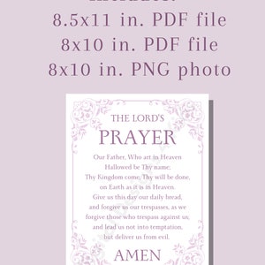 The Lord's Prayer Print, Our Father Prayer Printable, Purple Catholic ...