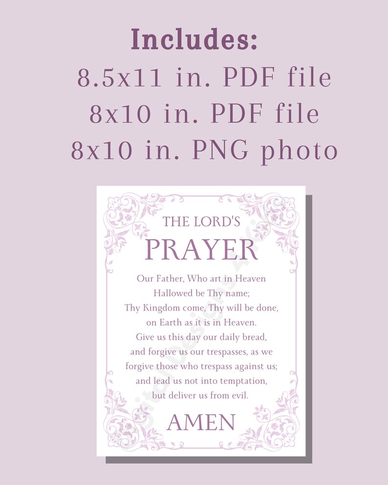 The Lord's Prayer Print, Our Father Prayer Printable, Purple Catholic ...