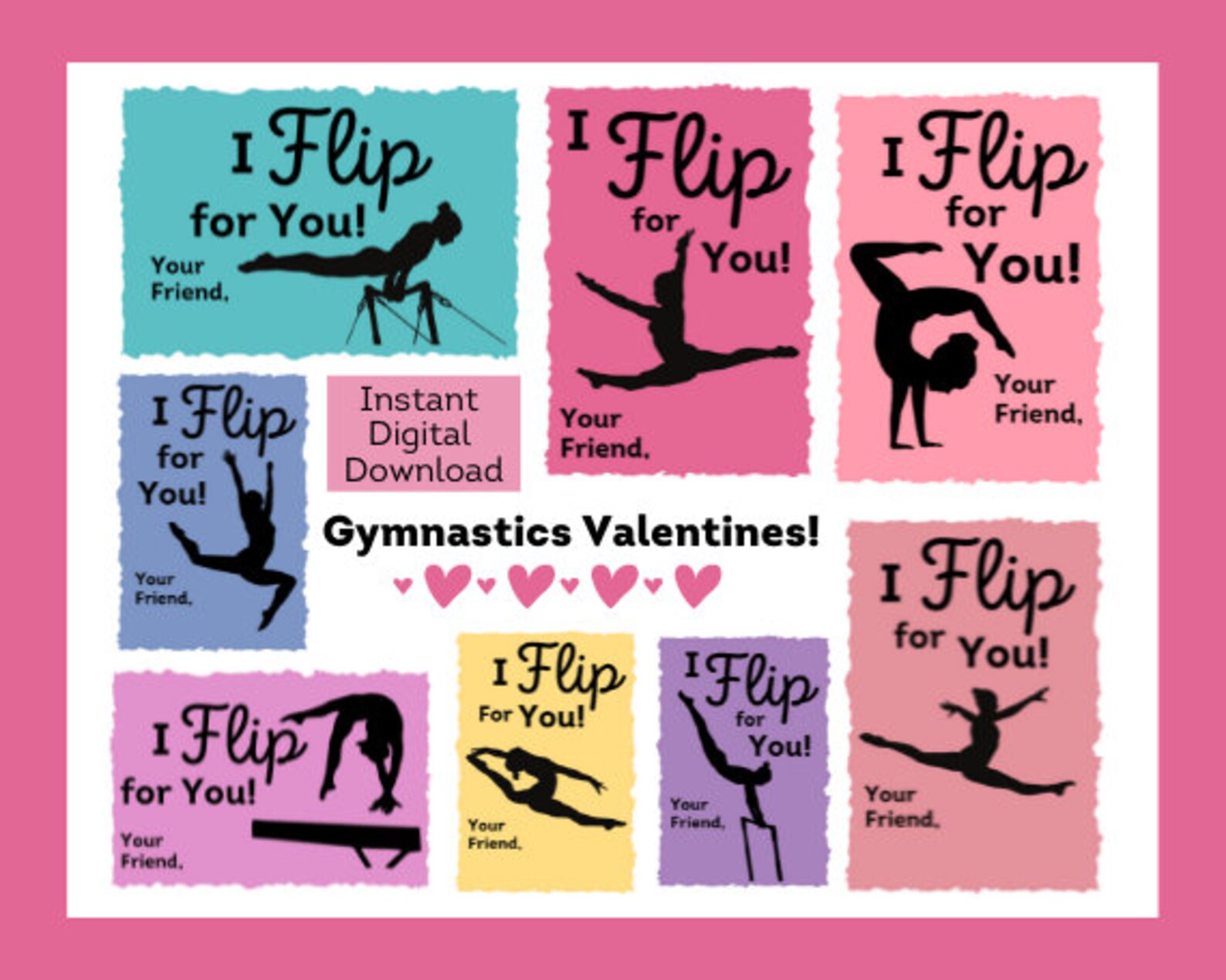Gymnastics Printable Valentines Day Cards for Girls / Girl | Etsy