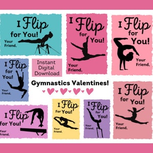 Gymnastics Printable Valentines Day Cards for Girls / Girl | Etsy