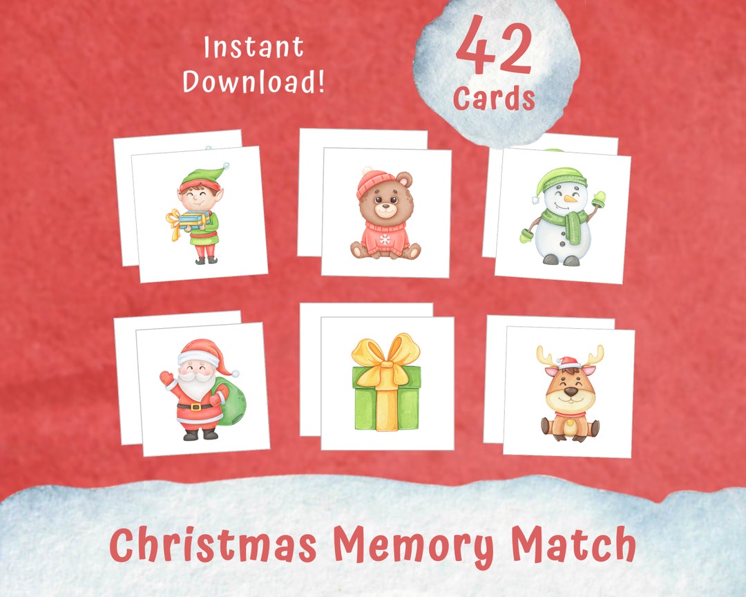 Christmas Memory Match Game for Kids, Memory Cards Game, Family ...