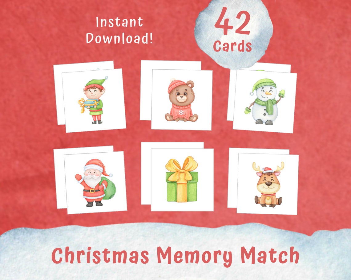 Christmas Memory Match Game for Kids, Memory Cards Game, Family ...