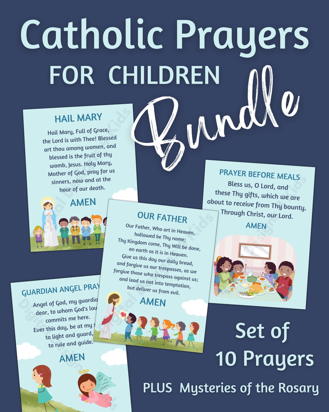 Catholic Prayer Prints for Kids Religious Set of 10 Prayers - Etsy