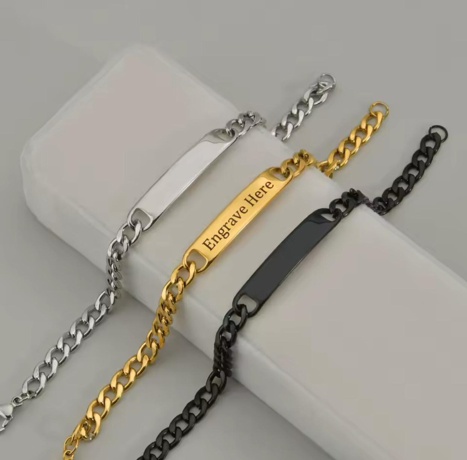 Custom Engraved Curb Chain Bracelet for Men: Personalized Stainless ...