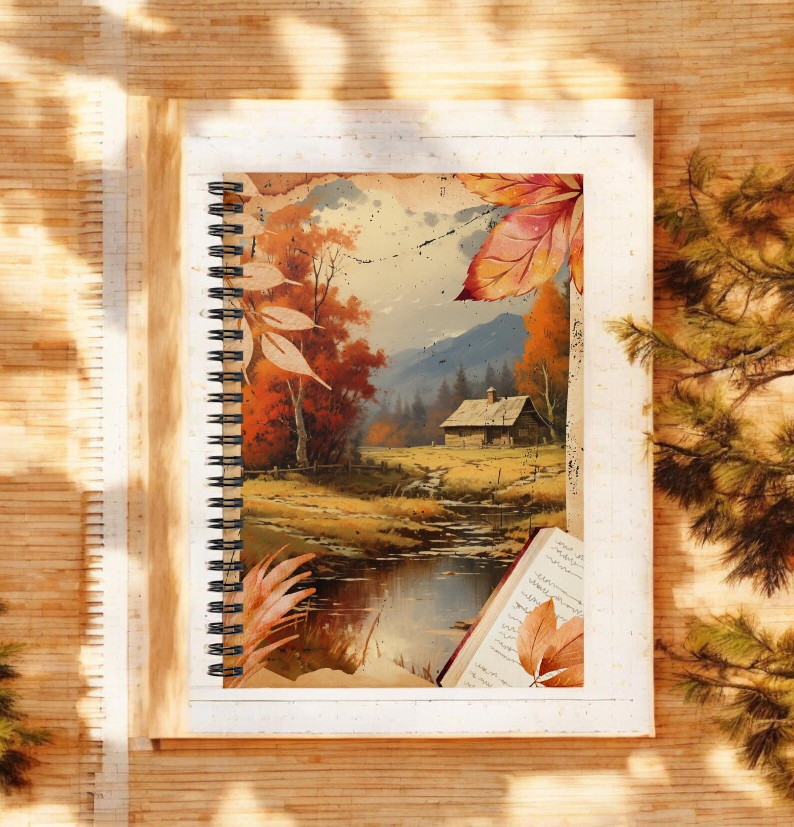 Rustic Autumn Watercolor Junk Design Notebook: Vintage Collage, Fall ...