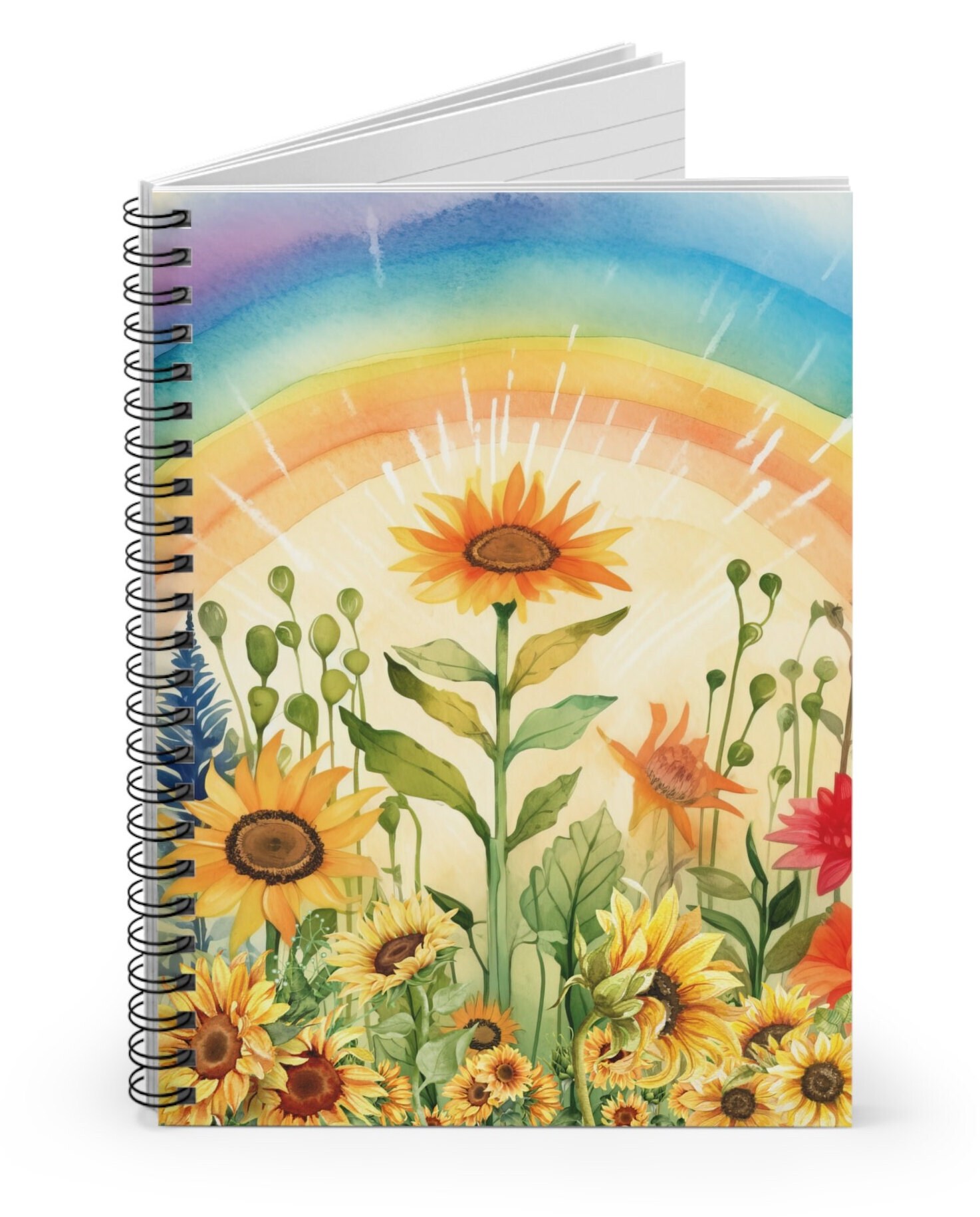 Watercolor Rainbow Painting Sunflower Notebook Birthday Gift Nature ...