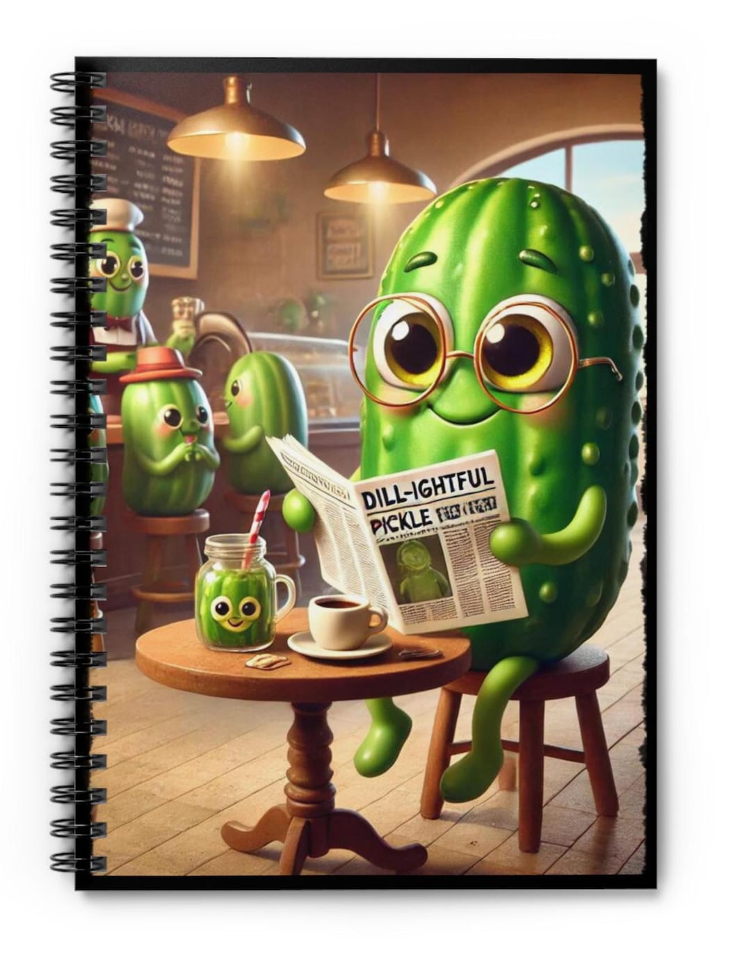 Pickle Coffee Shop Spiral Notebook, Featuring a Coffee-sipping Pickle ...