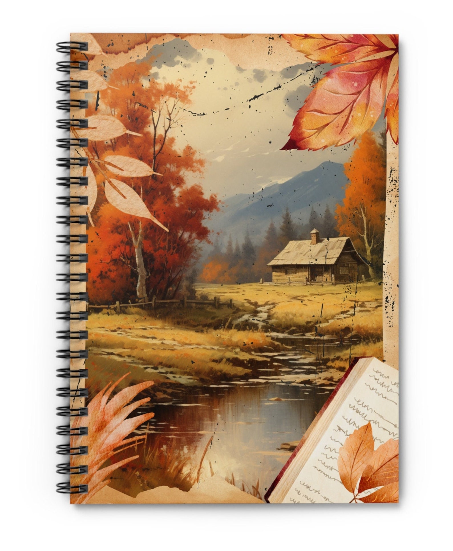 Rustic Autumn Watercolor Junk Design Notebook: Vintage Collage, Fall ...