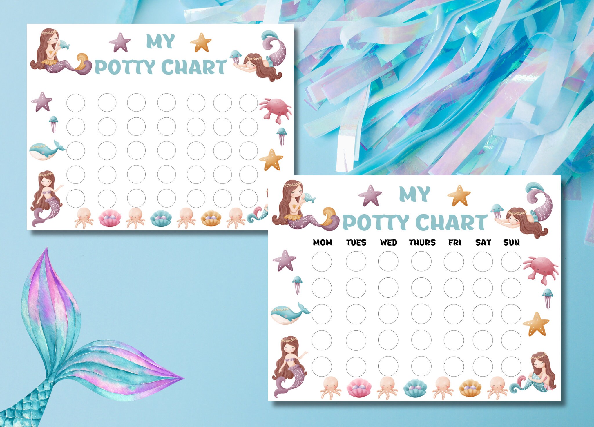 Mermaid Potty Chart, Printable Potty Training Reward Chart for Kids ...