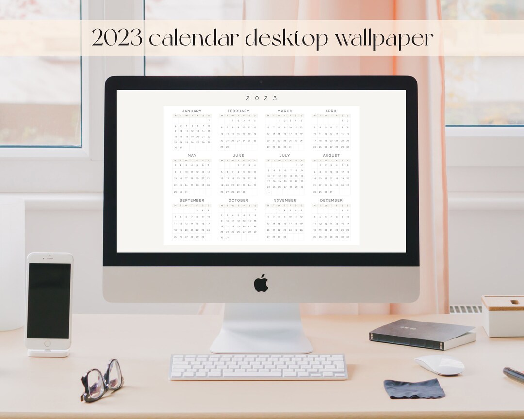 2023 Gray Minimalist Calendar Desktop Wallpapers monday - Etsy