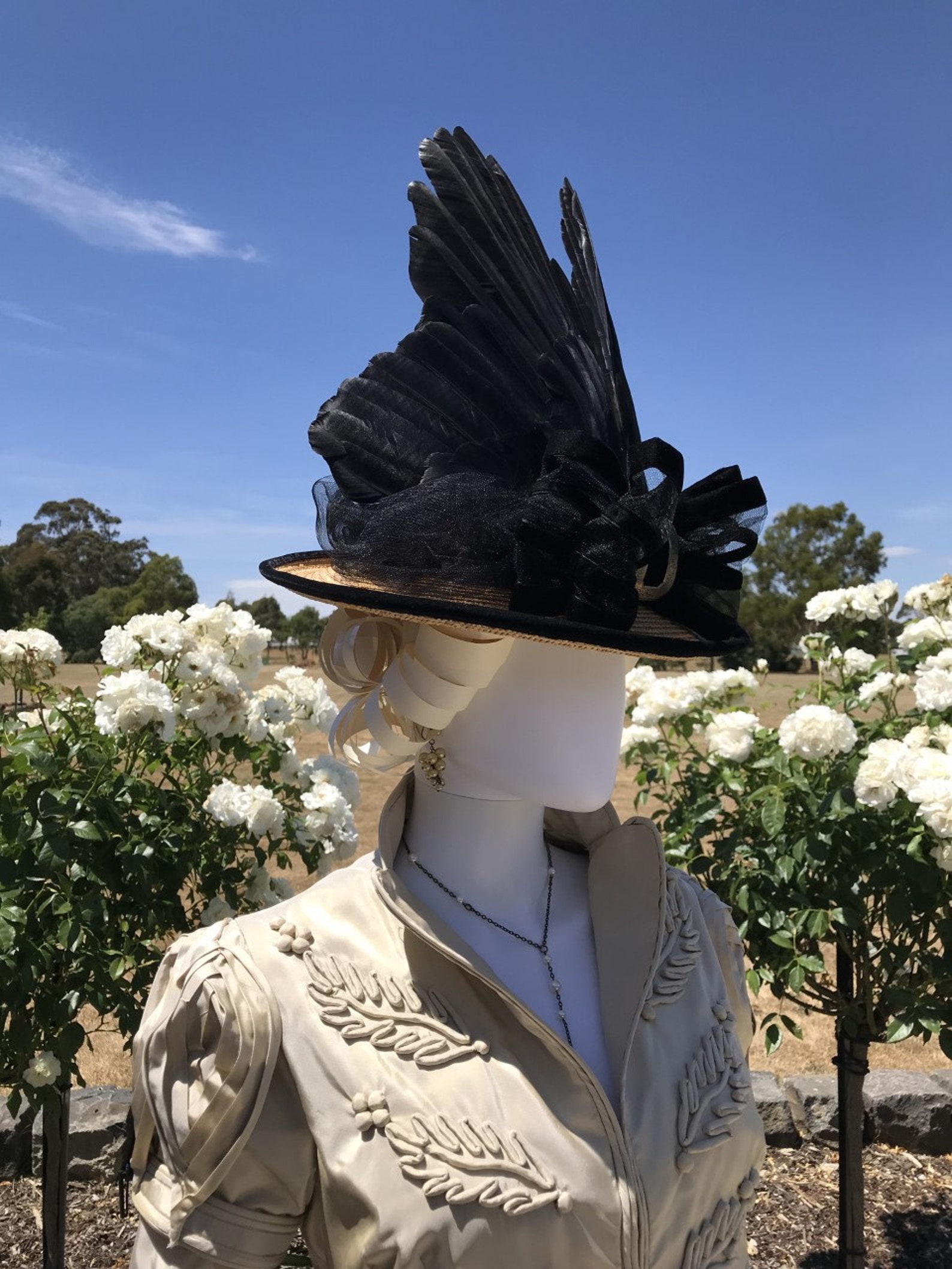 The Black Ascot. Edwardian 1910 Titanic Era Style Black Velvet & Straw ...