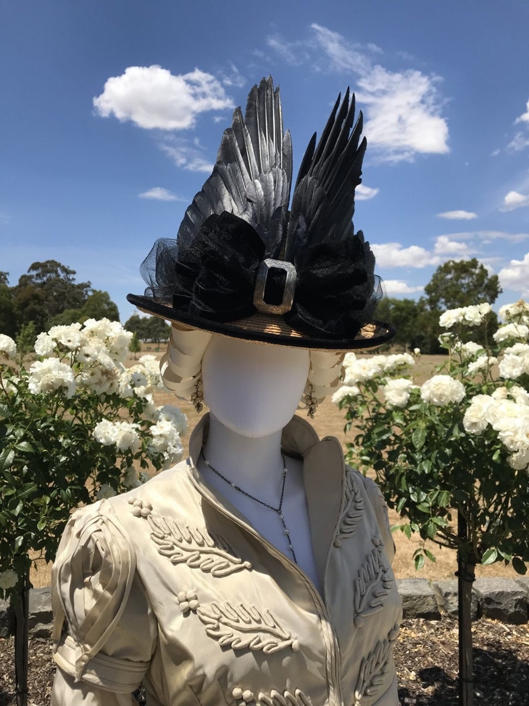 The Black Ascot. Edwardian 1910 Titanic Era Style Black Velvet & Straw ...