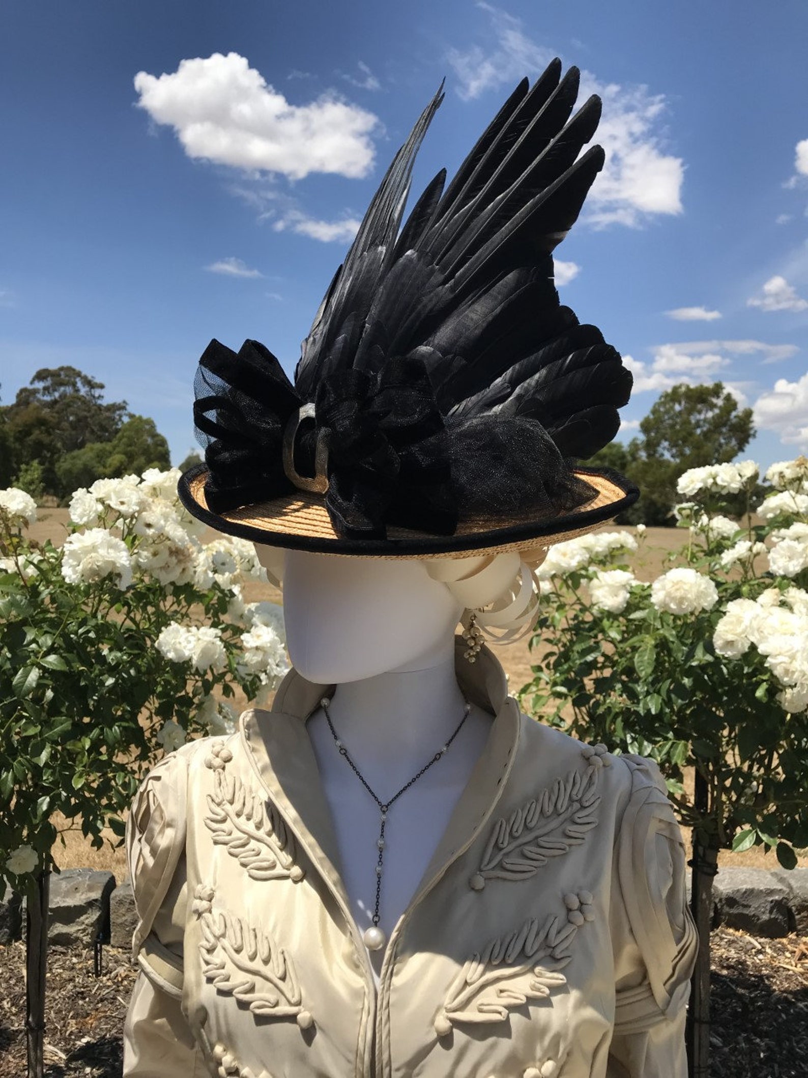 The Black Ascot. Edwardian 1910 Titanic Era Style Black Velvet & Straw ...