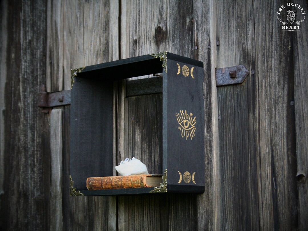 Mystical Gothic Wall Shelf Black Gold - Witch Altar Wicca Decoration ...