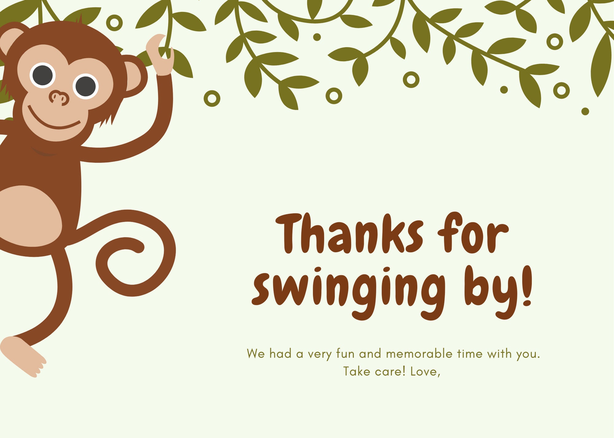 Monkey Thank You Printable Card - Etsy