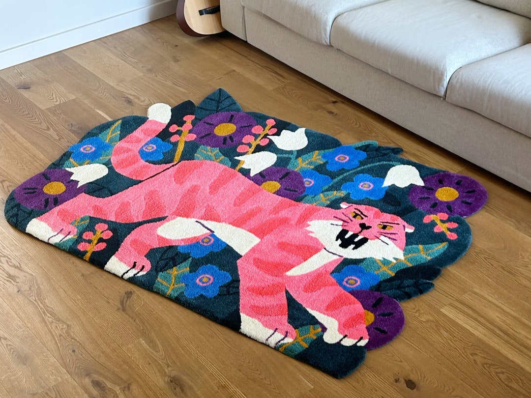 Tiger Rug. Colorful Handmade One of a Kind Tufted Rug. - Etsy