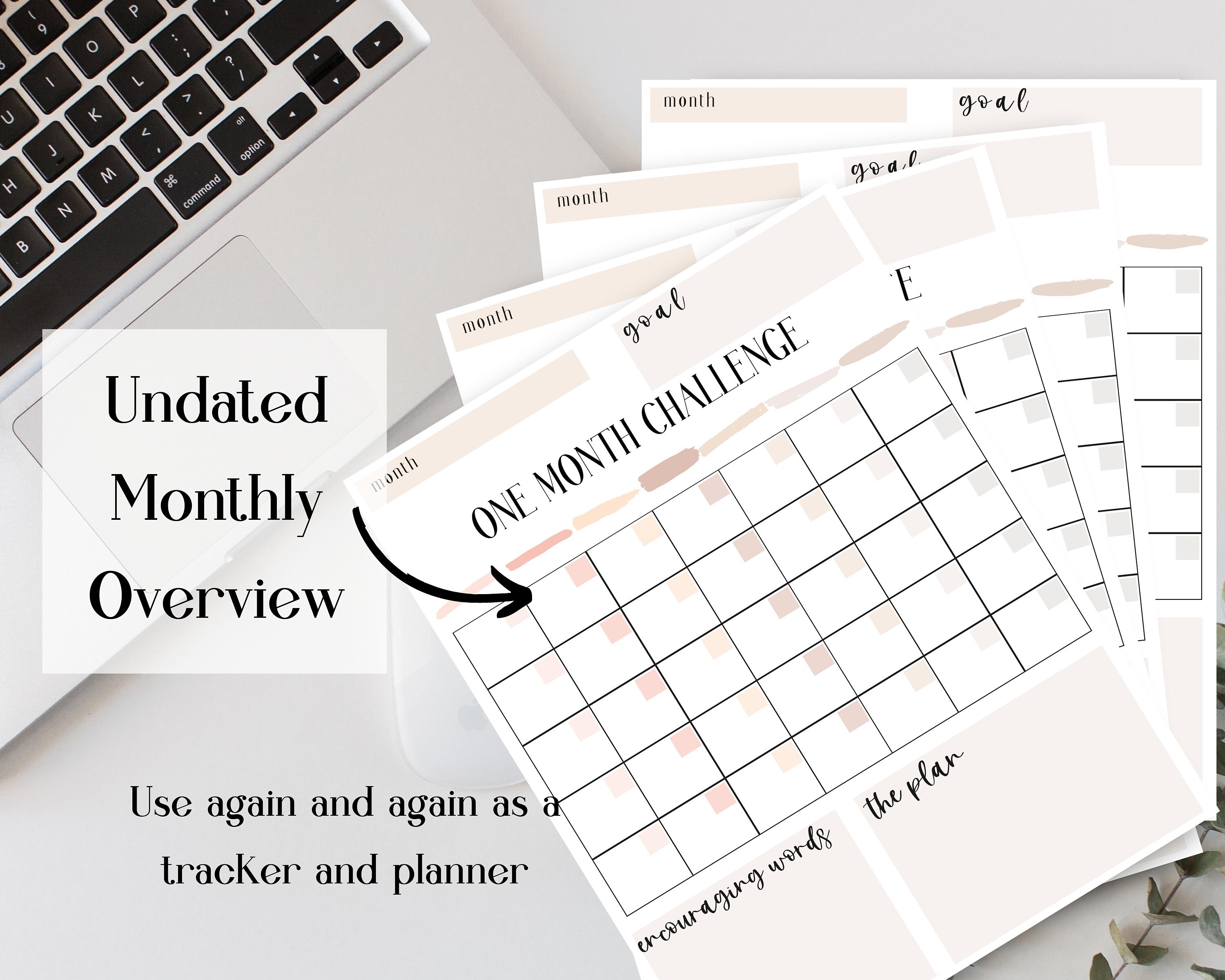 Printable Monthly Calendar Neutral | Blank 30 Day Challenge Printable ...