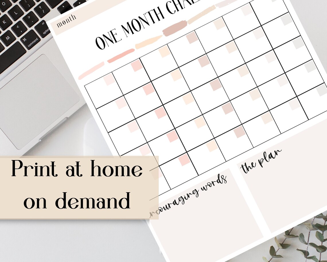 Printable Monthly Calendar Neutral | Blank 30 Day Challenge Printable ...