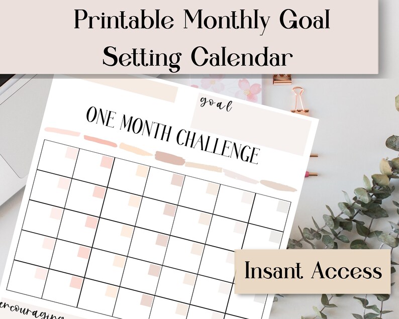 Printable Monthly Calendar Neutral | Blank 30 Day Challenge Printable ...