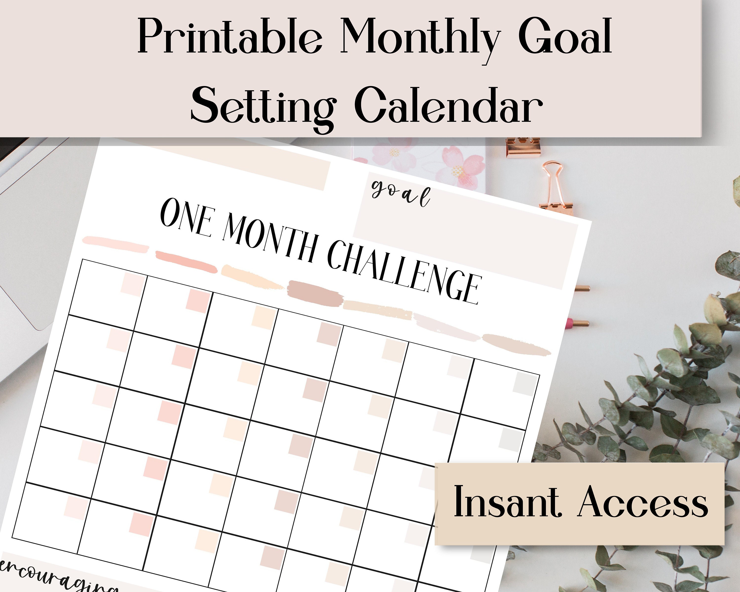 Printable Monthly Calendar Neutral | Blank 30 Day Challenge Printable ...