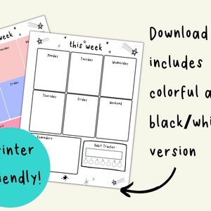 Cute Doodle Vertical Weekly Planner Printable 2 Versions | Happy ...
