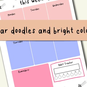 Cute Doodle Vertical Weekly Planner Printable 2 Versions | Happy ...