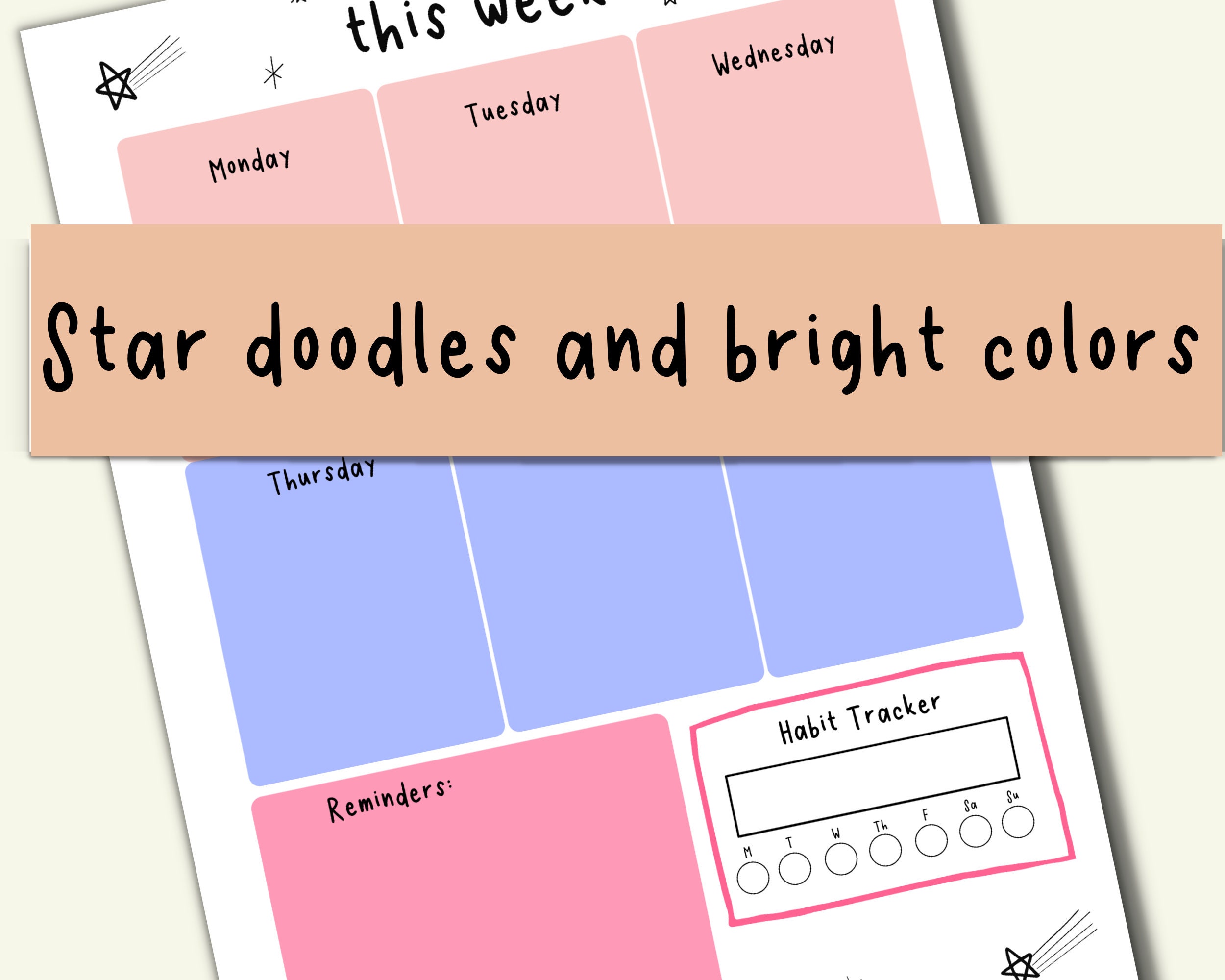 Cute Doodle Vertical Weekly Planner Printable 2 Versions Happy Planner ...