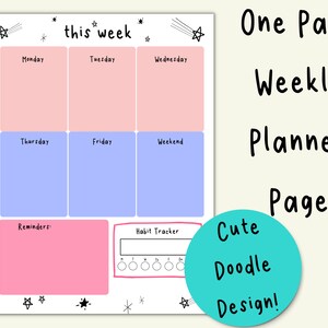 Cute Doodle Vertical Weekly Planner Printable 2 Versions | Happy ...