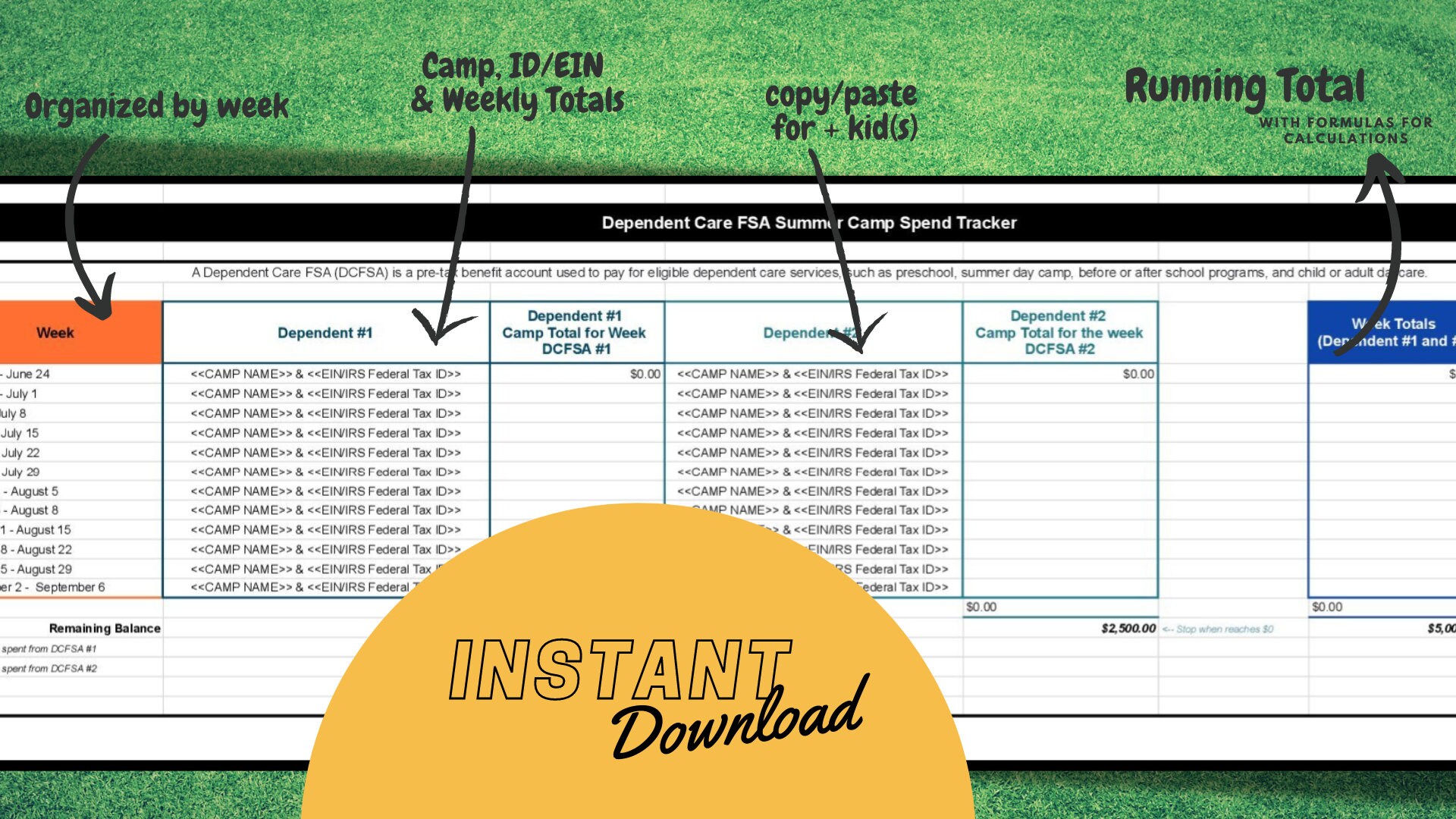 Summer Camp Planner, Tracker, Budget, Spend, Kid Activity, Schedule ...