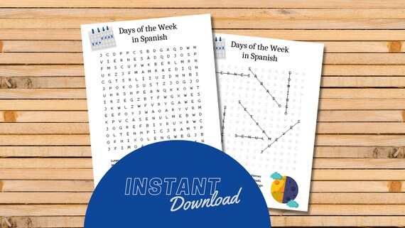 Days of the Week Spanish Vocabulary Word Search Word Find - Etsy