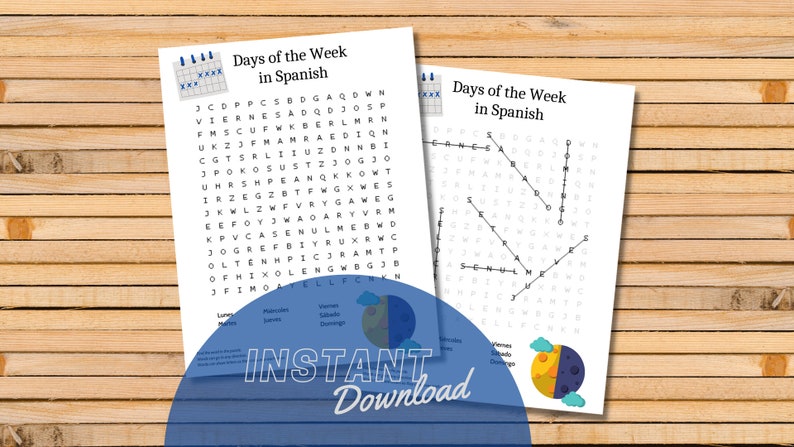 Days of the Week Spanish Vocabulary Word Search Word Find - Etsy