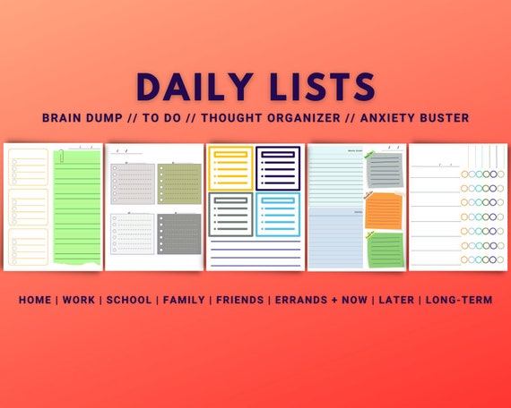 Planner Brain Dump Reminders Task List Mind Declutter - Etsy