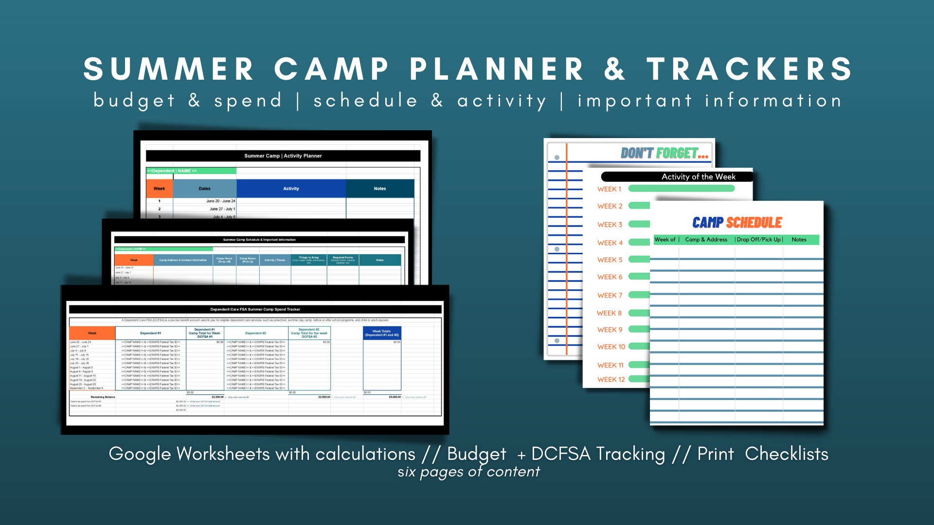 Summer Camp Planner, Tracker, Budget, Spend, Kid Activity, Schedule ...