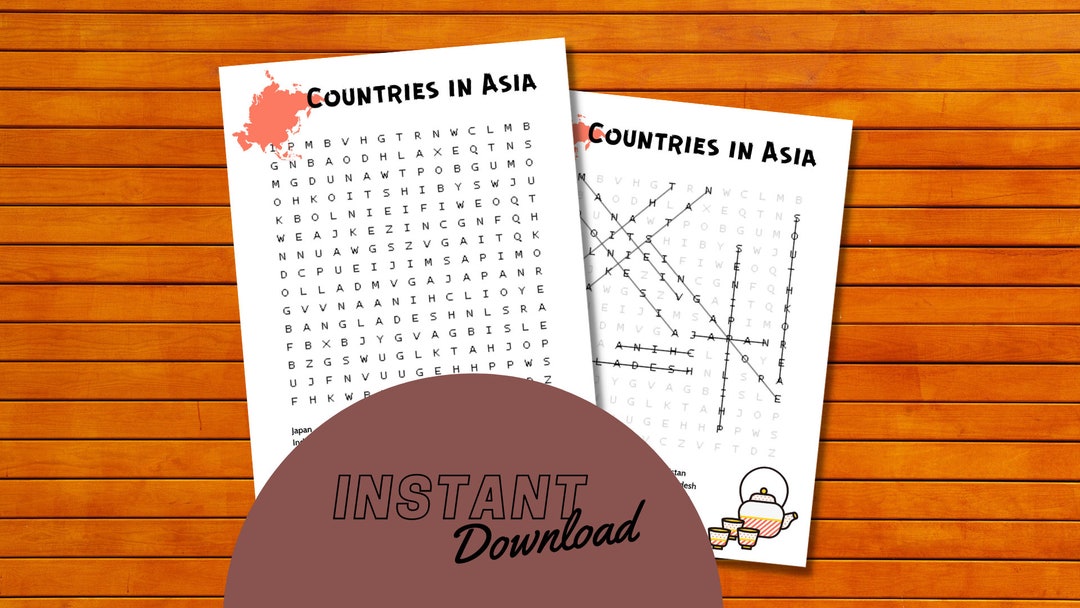 Países de Asia Continente Sopa de letras PDF imprimible - Etsy México