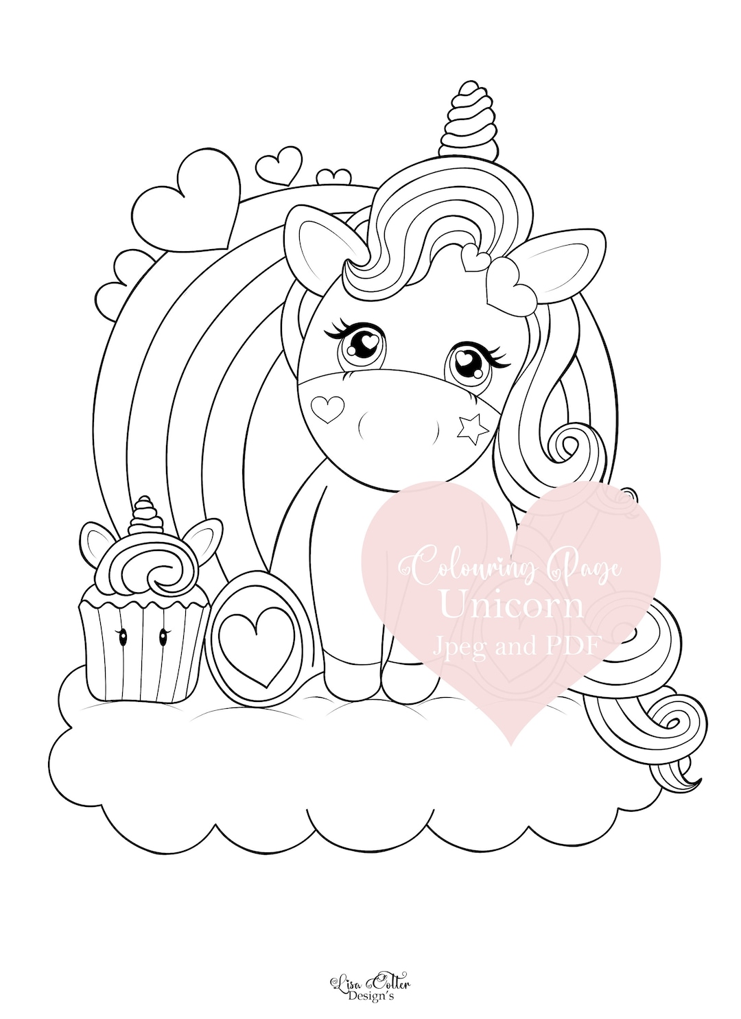 Unicorn Cupcake Coloring Page - Etsy