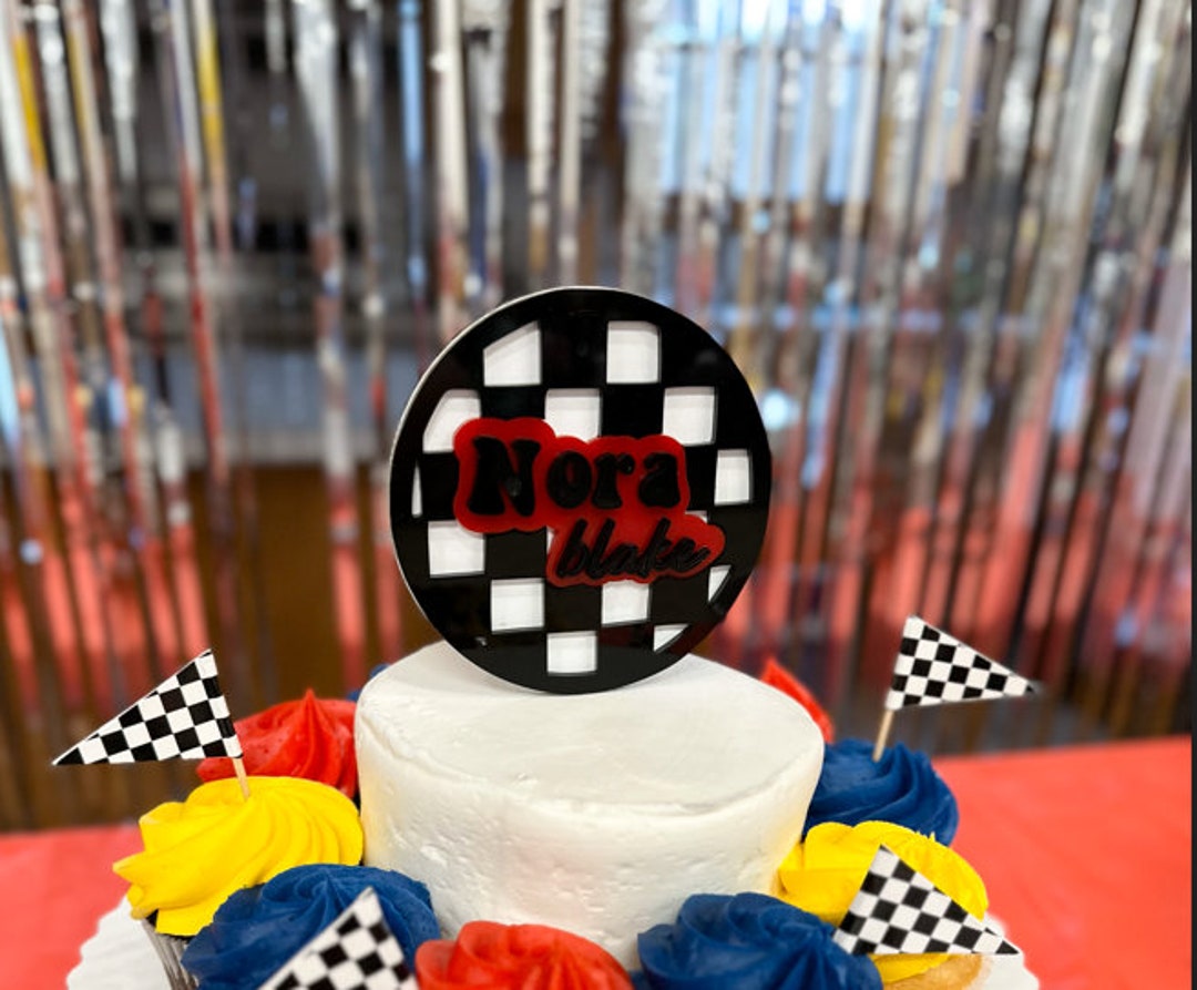 Checkered Circle Cake Topper | Acrylic Cake Topper. - Etsy