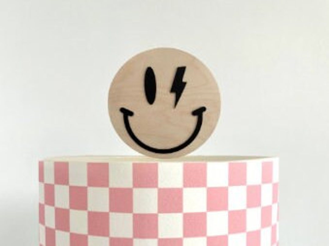 Smiley Face Cake Topper SVG File | Rad Cupcake Toppers Laser Cut File ...