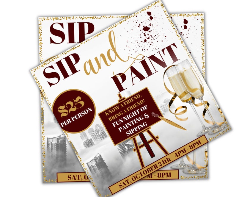 Paint Party Flyer, DIY Paint and Sip Flyer, Editable Flyer, Edit on ...