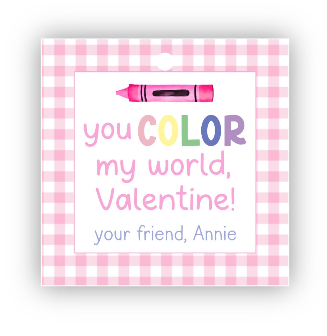 Kids Valentines Cards / Valentine Class Tags / Color Crayon Valentine ...