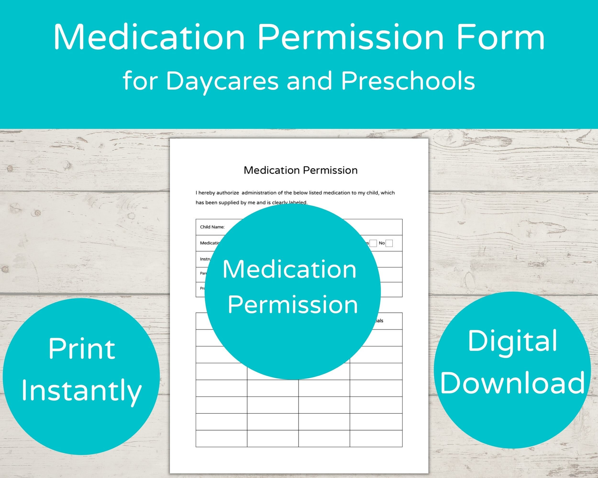 Medication Permission Form/ Daycare Medication Form/ Childcare Medicine ...