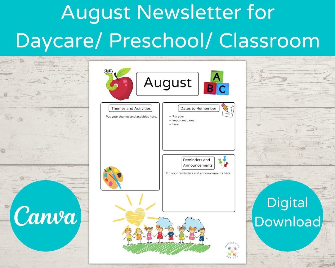 August Daycare Newsletter Template/ Preschool Newsletter Template ...