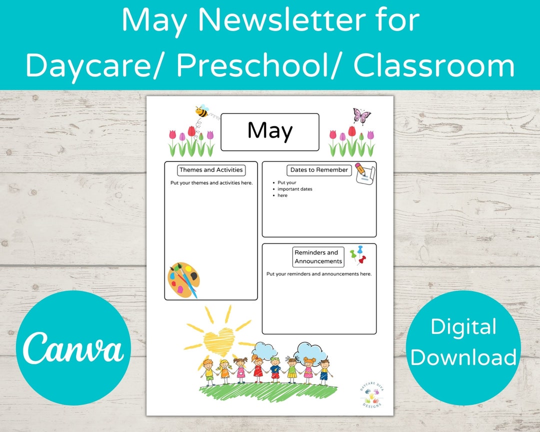 May Daycare Newsletter Template/ Preschool Newsletter Template/ May ...